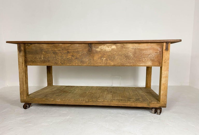 Antique Baker's Table with Hardwood Top Vintage Industrial Workbench ...