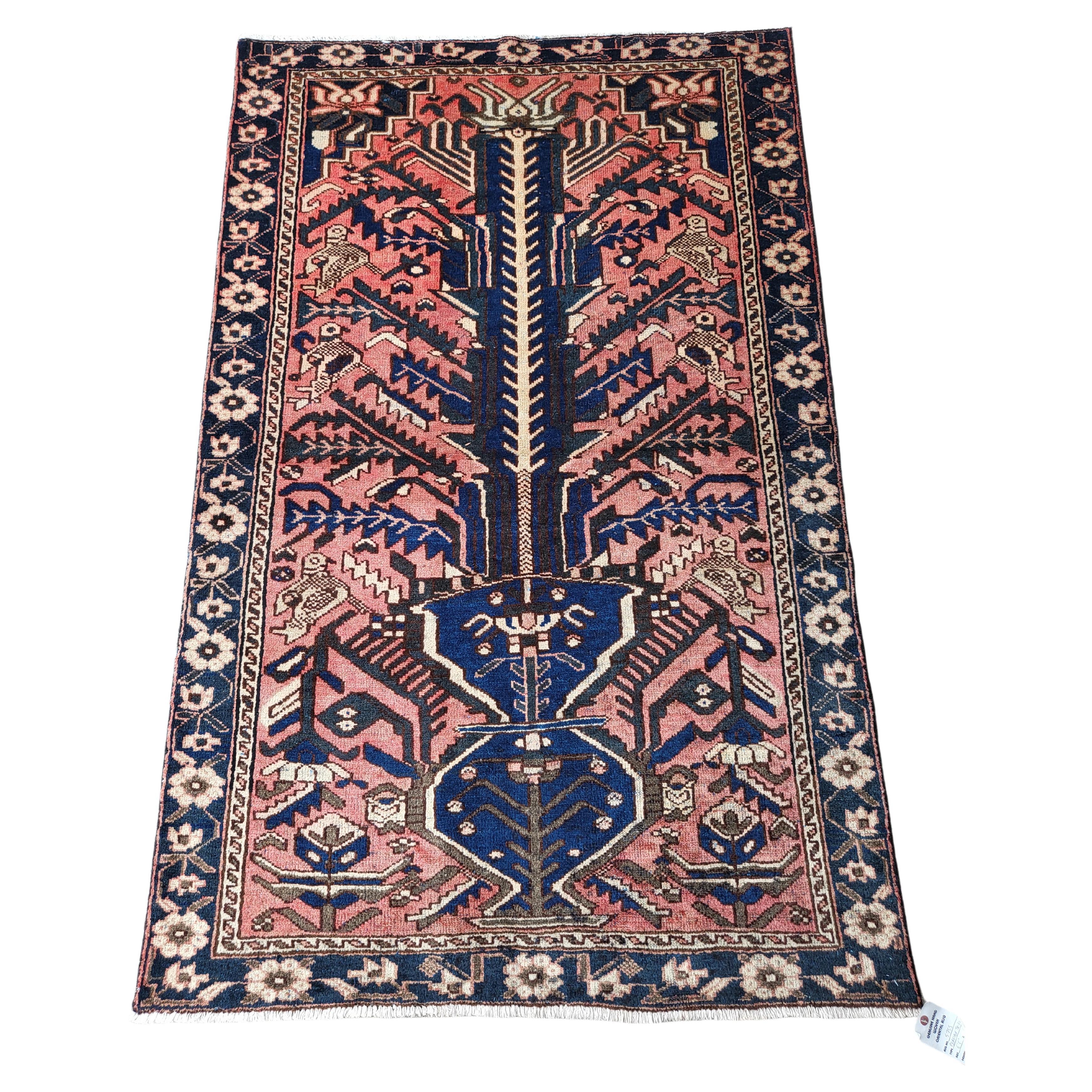 Antique Bakhtiari - Tribal Persian Rug - Geometric Vase Design - Navy ...