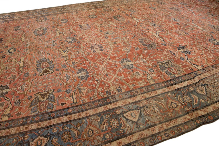 Antique Bakshaish Persian Handmade Rust Oversize Wool Rug with Allover ...
