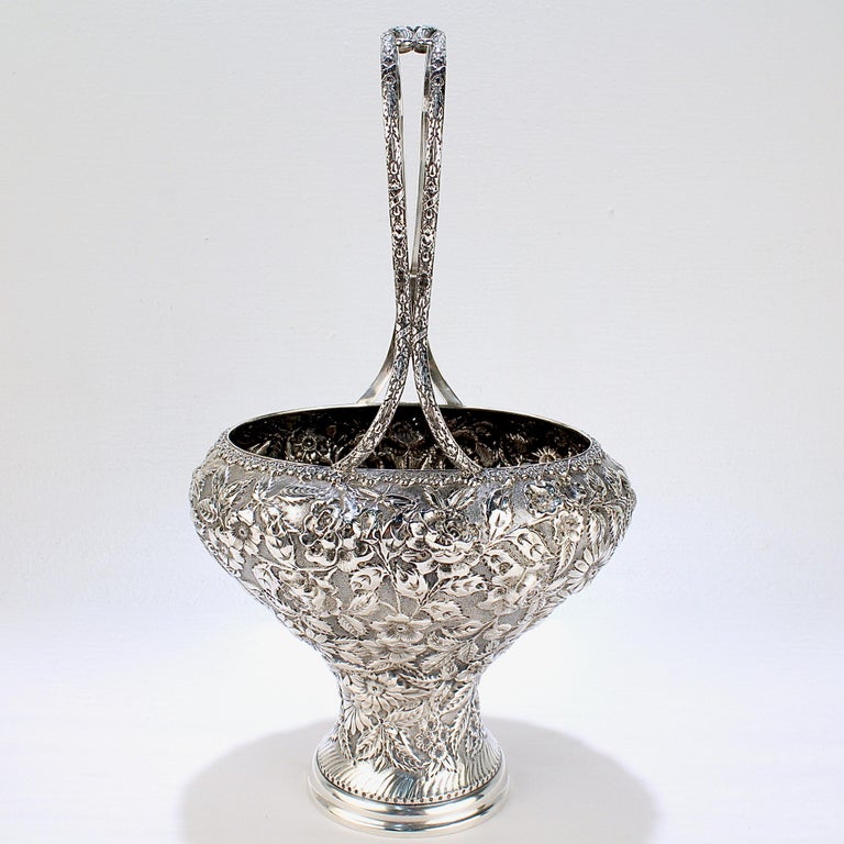 Antique Baltimore Sterling Silver Repousse Rose Handled Basket or Vase ...