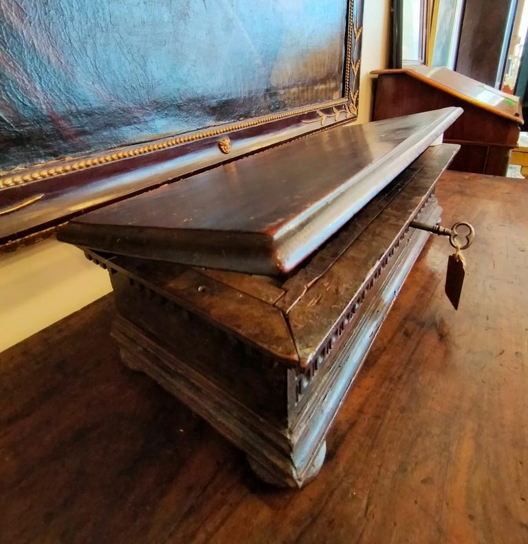Antique Banner Box, in Period 1600s Walnut in Patina For Sale at 1stDibs
