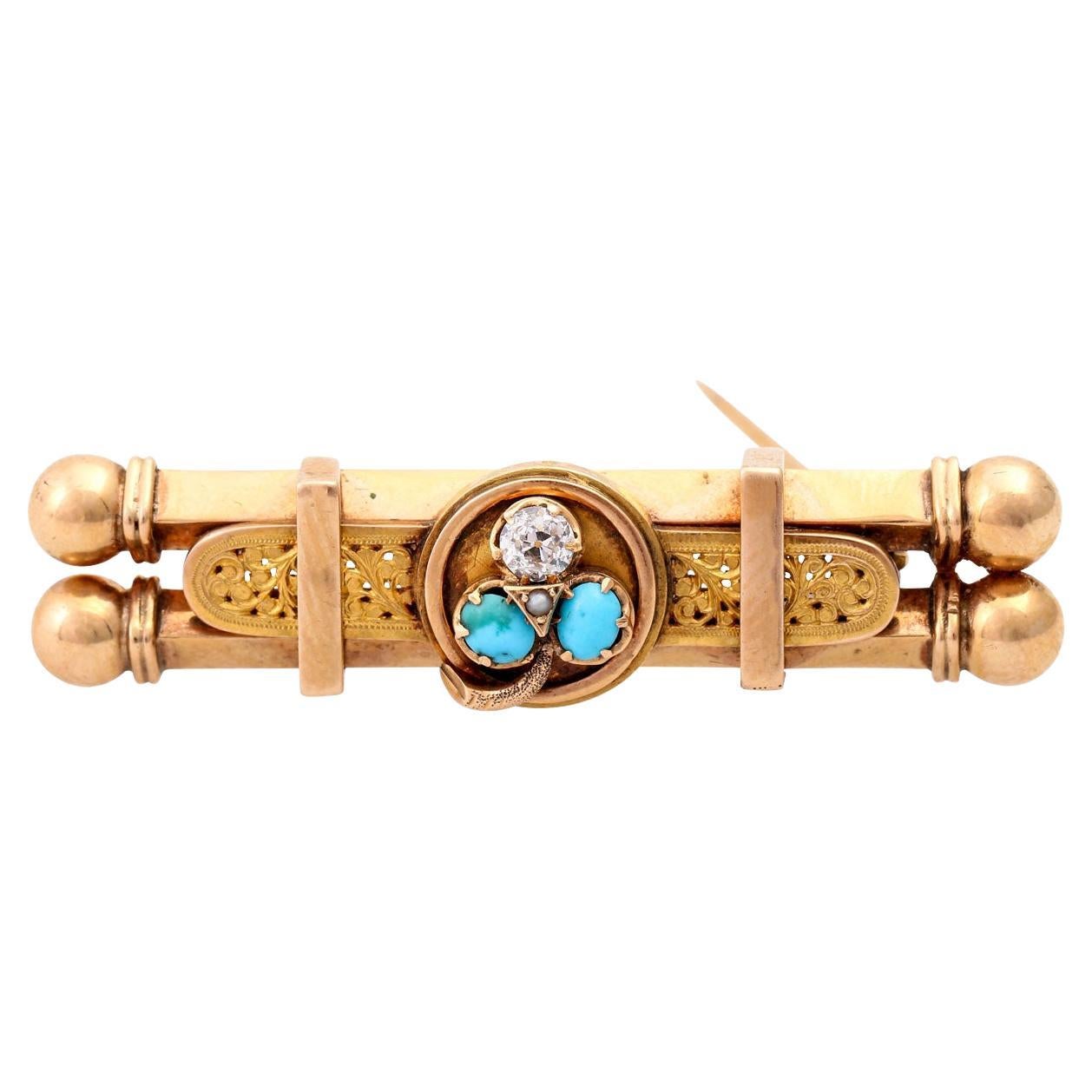 Antique gold bar brooch with pearl and white sapphires, Sweden, around ...