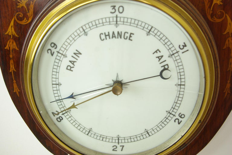 Antique Barometer, Aneroid Barometer, Carved Inlaid Barometer, Scotland ...
