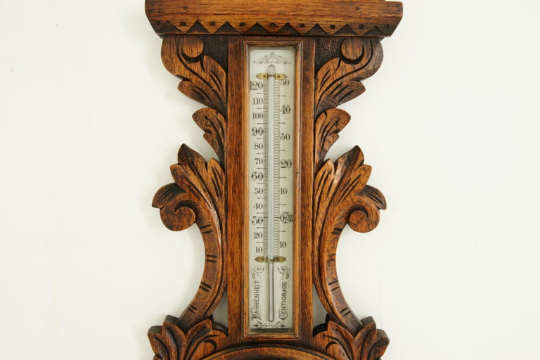 Antique Barometer, Antique Weather Station, Carved Oak, Scotland 1890 ...