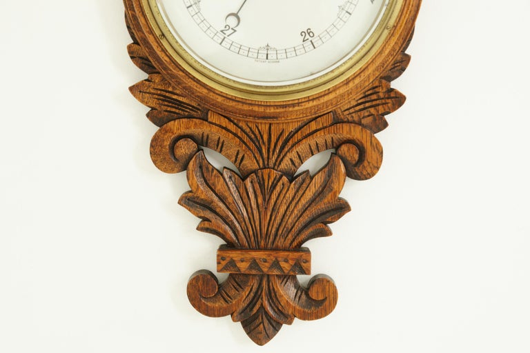 Antique Barometer, Antique Weather Station, Carved Oak, Scotland 1890 ...
