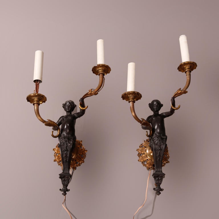 Antique Baroque Style Figural Bronze Ebonized and Parcel Gilt Wall ...