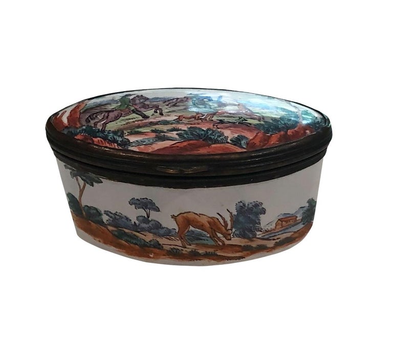 Antique Battersea Box Depicting a Hunting Scene For Sale at 1stDibs