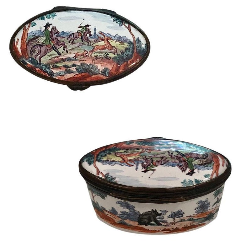Antique Battersea Box Depicting a Hunting Scene For Sale at 1stDibs