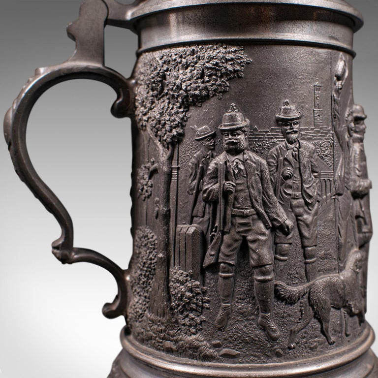 Antique Bavarian Beer Stein, German, Pewter, Jug, Decorative Relief ...