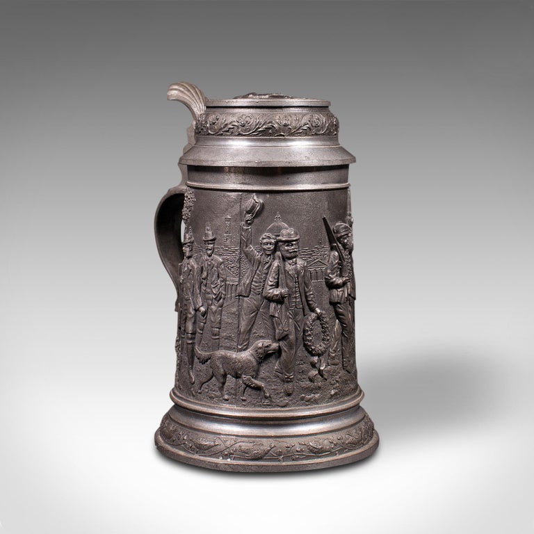 Antique Bavarian Beer Stein, German, Pewter, Jug, Decorative Relief ...
