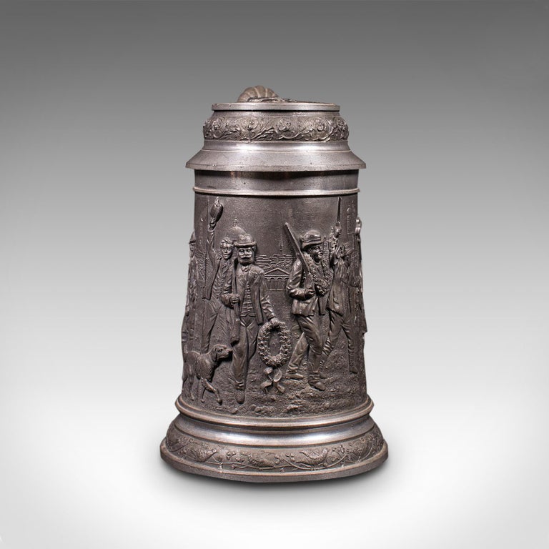 Antique Bavarian Beer Stein, German, Pewter, Jug, Decorative Relief ...