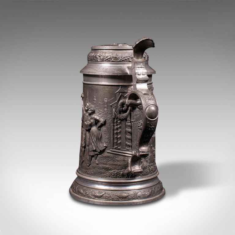 Antique Bavarian Beer Stein, German, Pewter, Jug, Decorative Relief ...