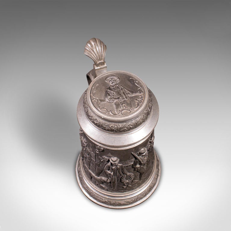 Antique Bavarian Beer Stein, German, Pewter, Jug, Decorative Relief ...
