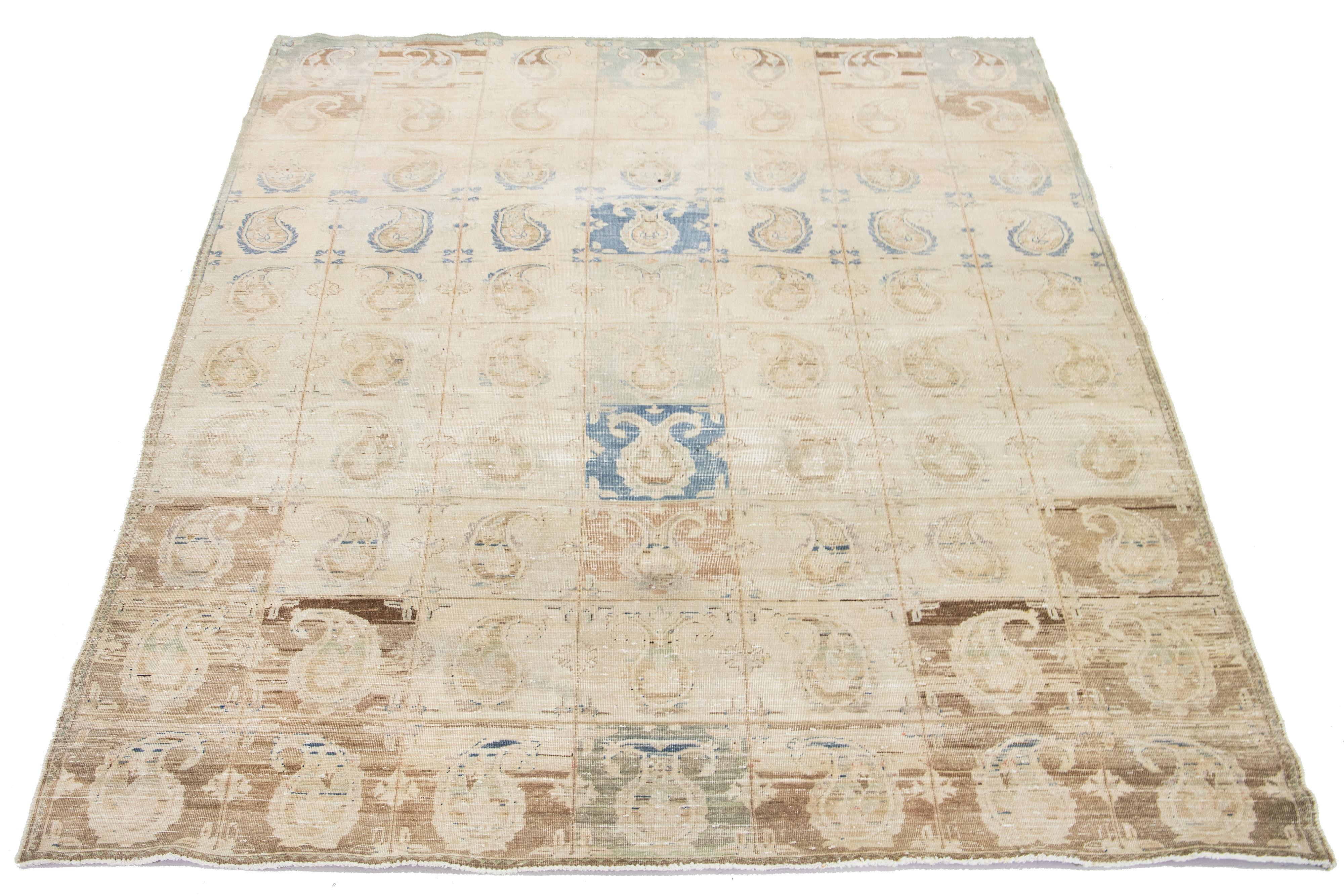 Antique Beige Wool Rug Persian Tabriz Boteh Designed From The 1920s For ...