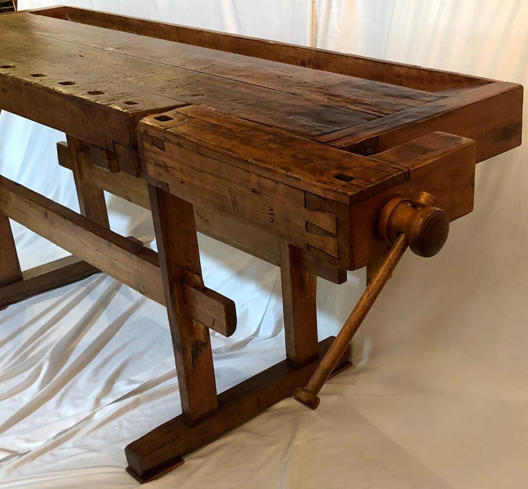 Antique Belgian Solid Oak Carpenter's Woodworking Bench with 2 Vises ...