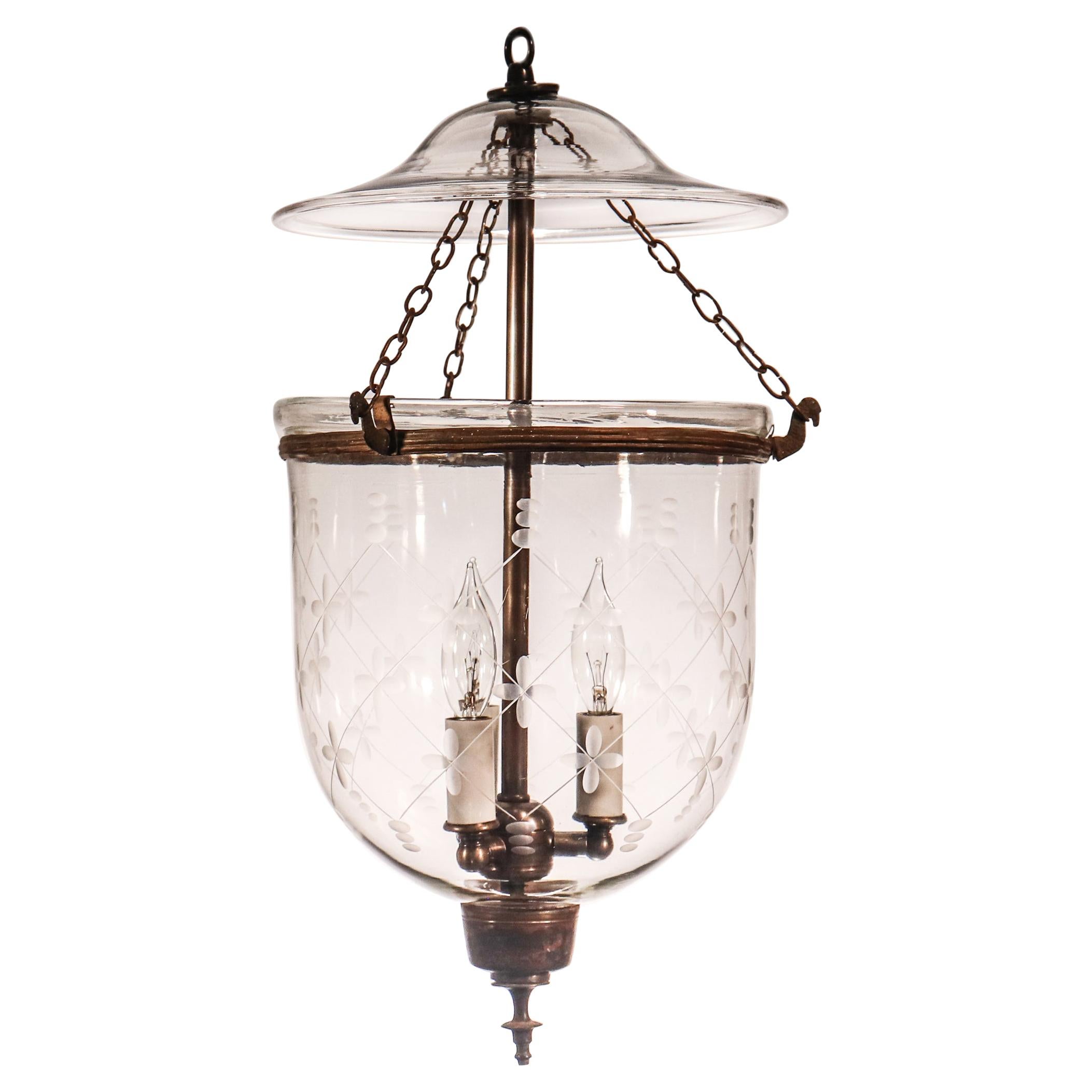 Regency Three-Light Bell Jar Lantern with Greek Key Band and Frosted ...
