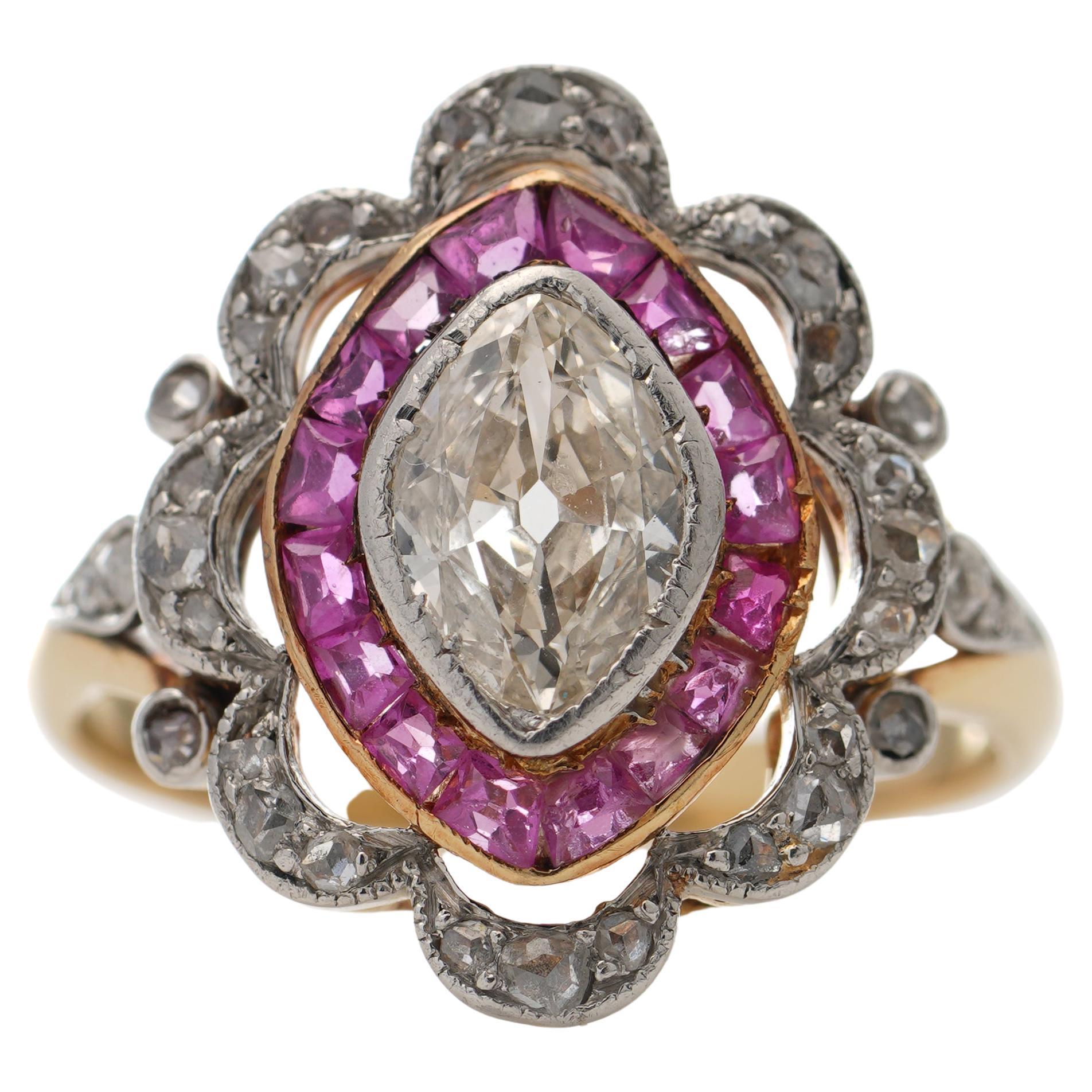 Antique Ruby Diamond Marquise Ring For Sale at 1stDibs