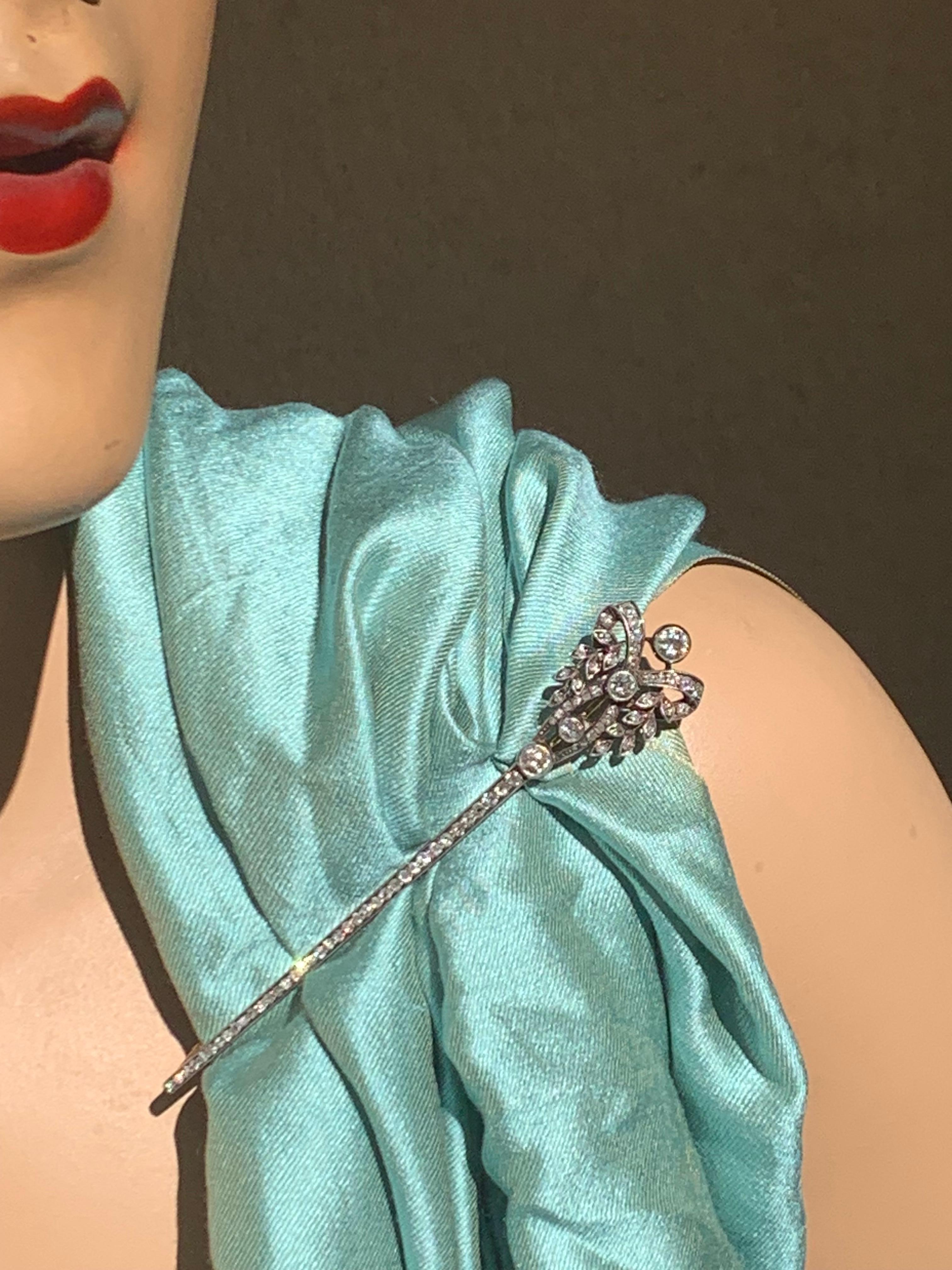 Antique Belle Époque Diamond Gold Silver Brooch Pin Magic Wand For Sale ...