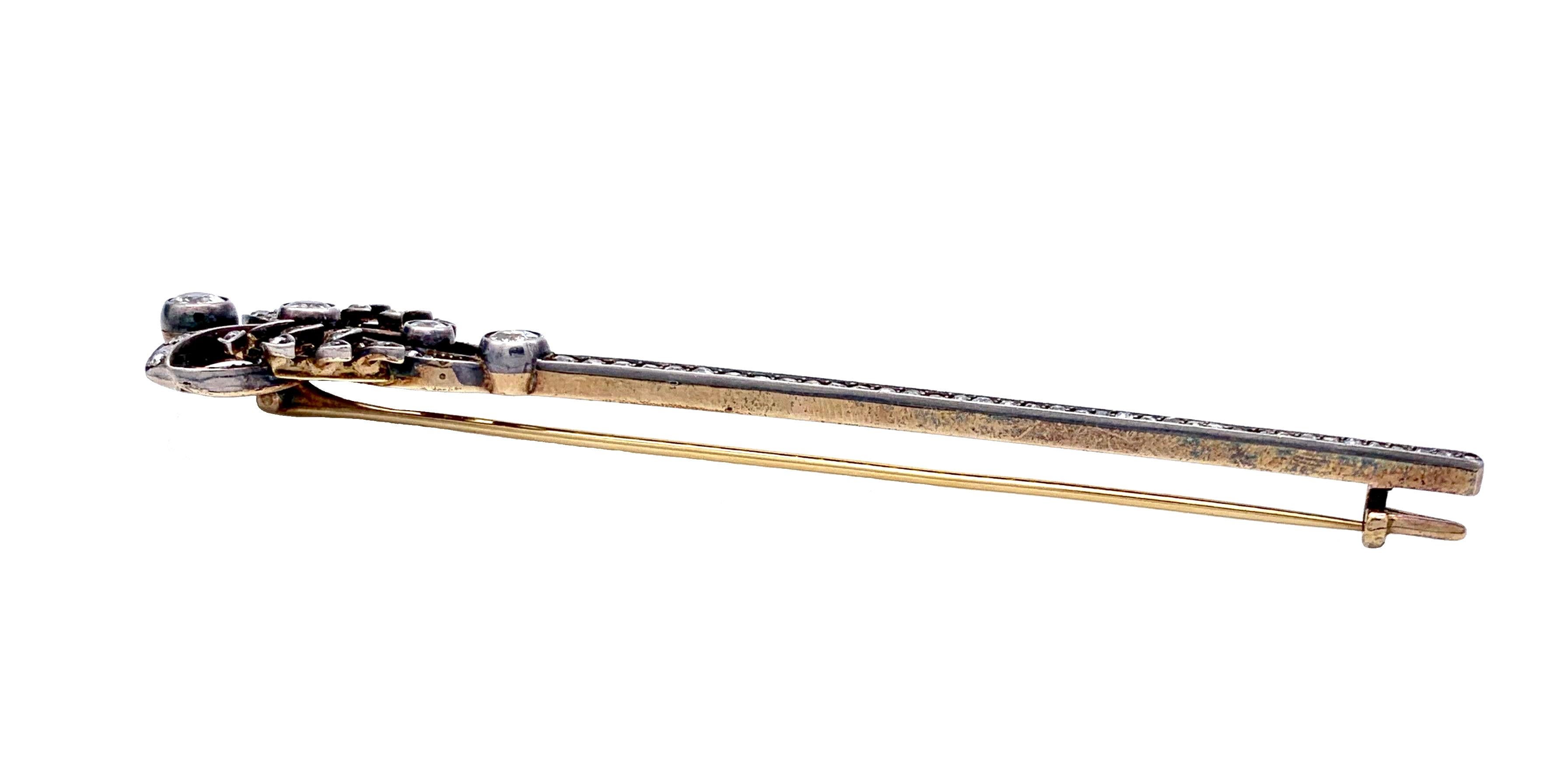 Antique Belle Époque Diamond Gold Silver Brooch Pin Magic Wand For Sale ...