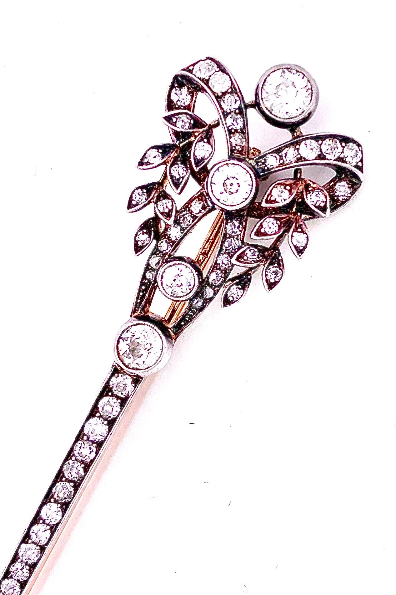 Antique Belle Époque Diamond Gold Silver Brooch Pin Magic Wand For Sale ...