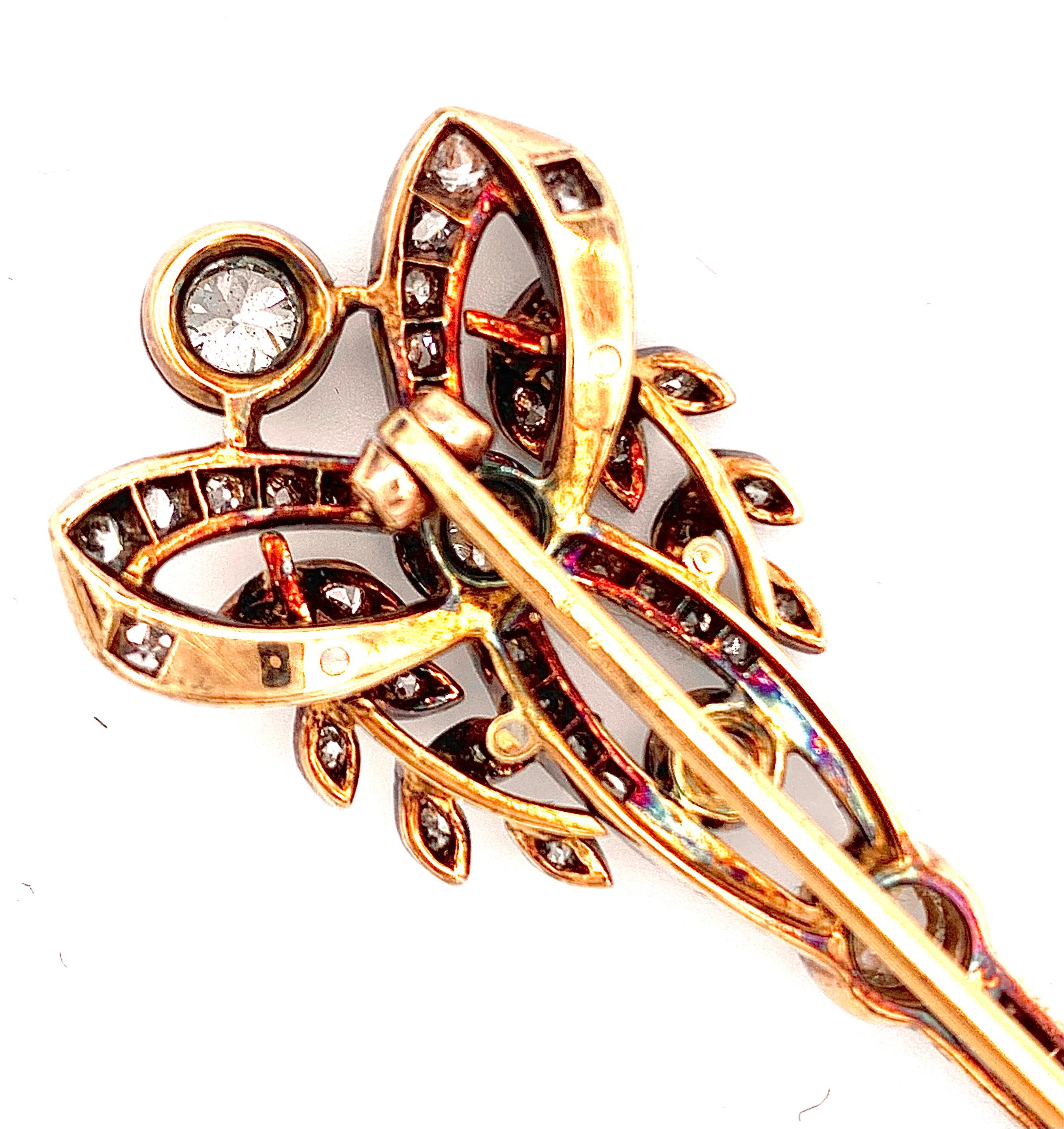 Antique Belle Époque Diamond Gold Silver Brooch Pin Magic Wand For Sale ...