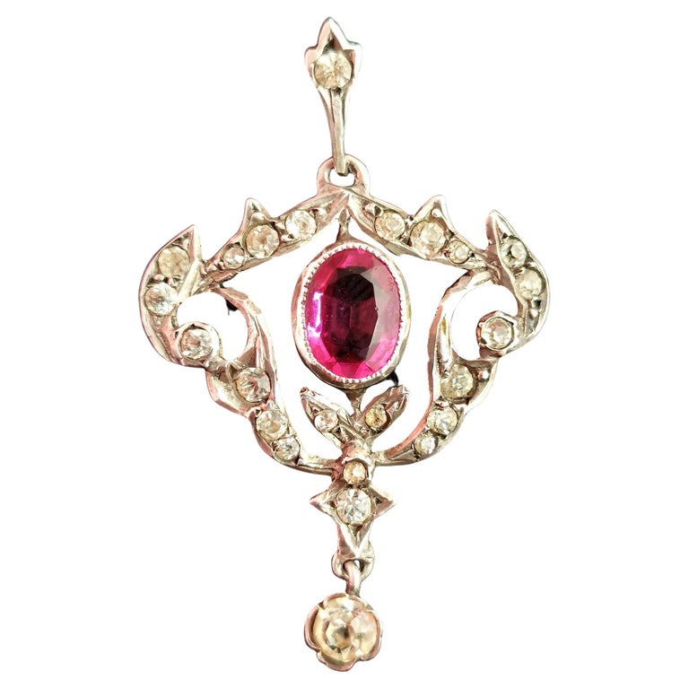 Antique Belle Epoque Paste Drop Pendant, 800 Silver For Sale at 1stDibs