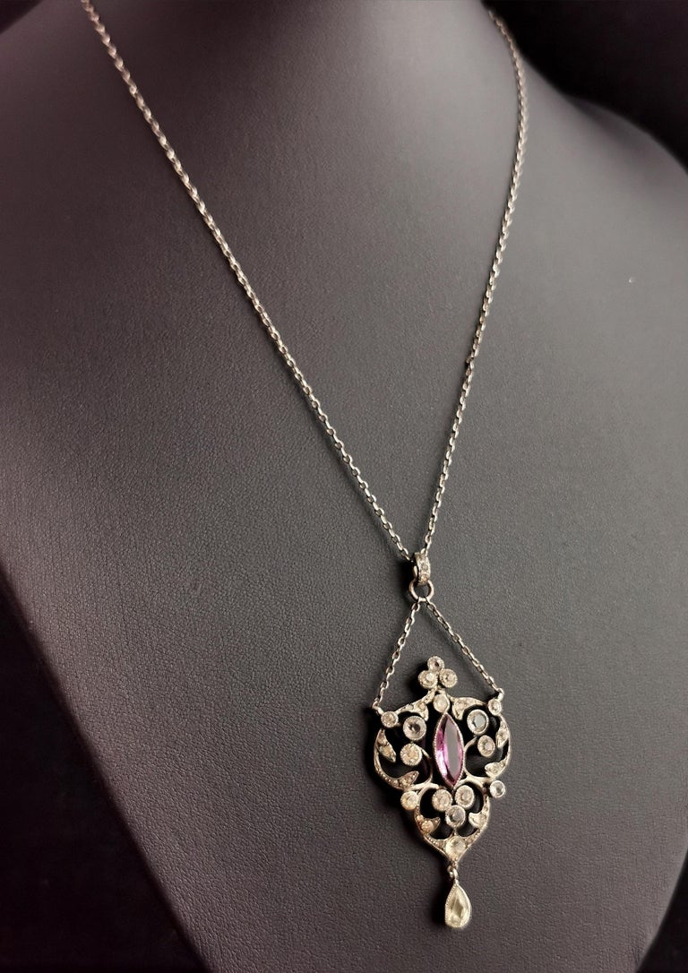 Antique Belle Epoque Paste Drop Pendant Necklace, Sterling Silver For ...