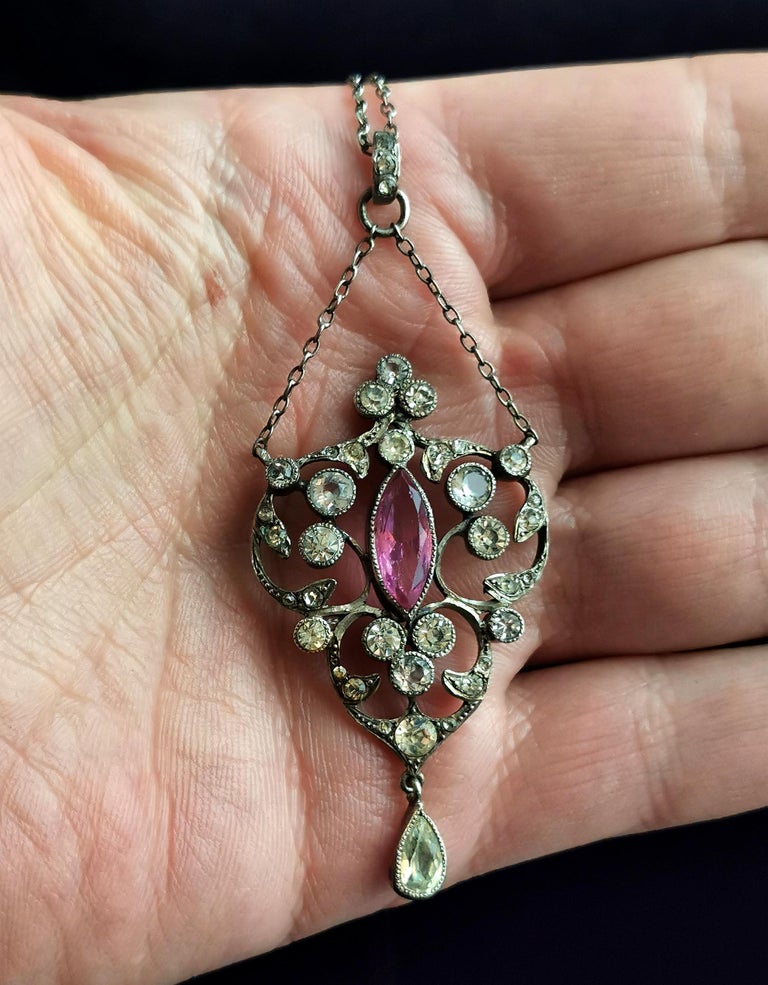 Antique Belle Epoque Paste Drop Pendant Necklace, Sterling Silver For ...