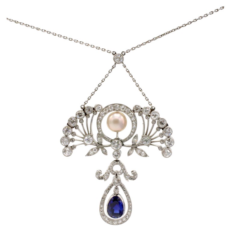 Antique Belle Époque Platinum Old European Cut Diamond and Sapphire ...