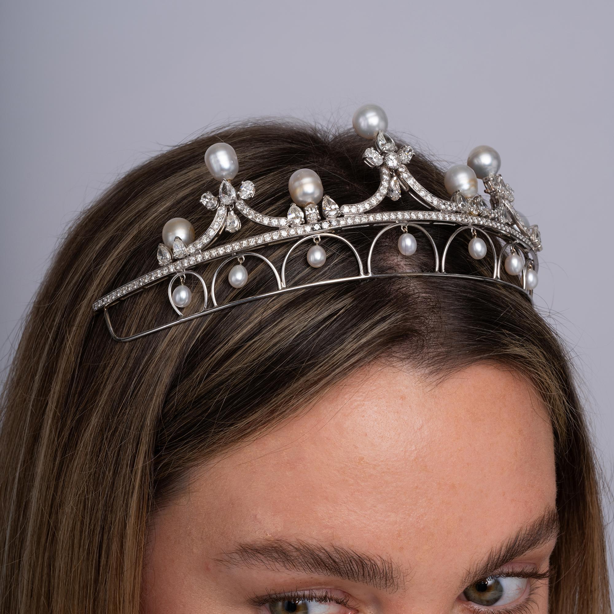 Antique Belle Epoque Style 15 Carat Diamond Pearl and Platinum Tiara ...