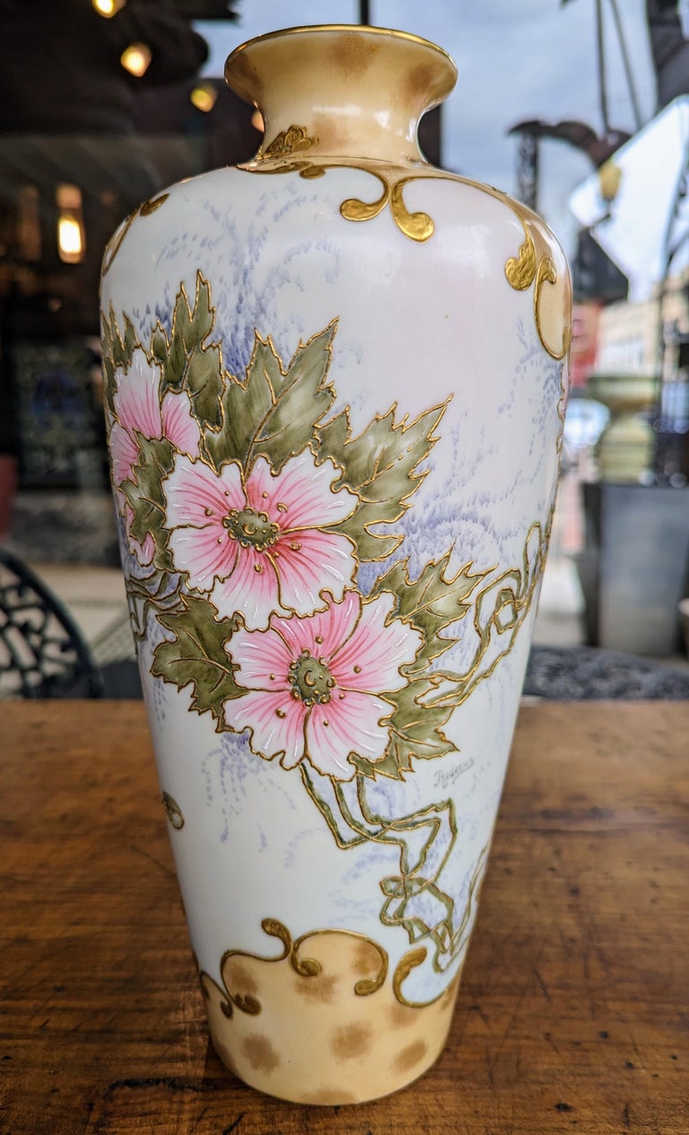 Antique Belleek Willets Porcelain Vase Hand Painted Flowers Signed ...