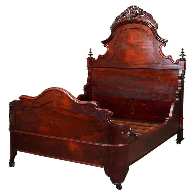 Antique Belter School Carved Rosewood Full or Double Bed Frame, 19th ...