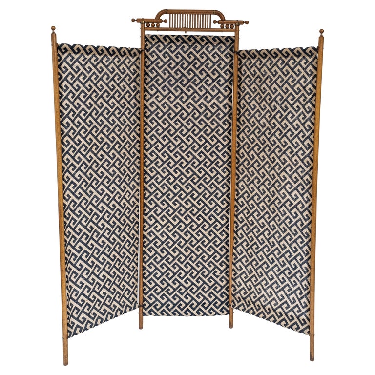 Antique Bentwood 3, Panel Folding Screen with Contemporary Fabric ...