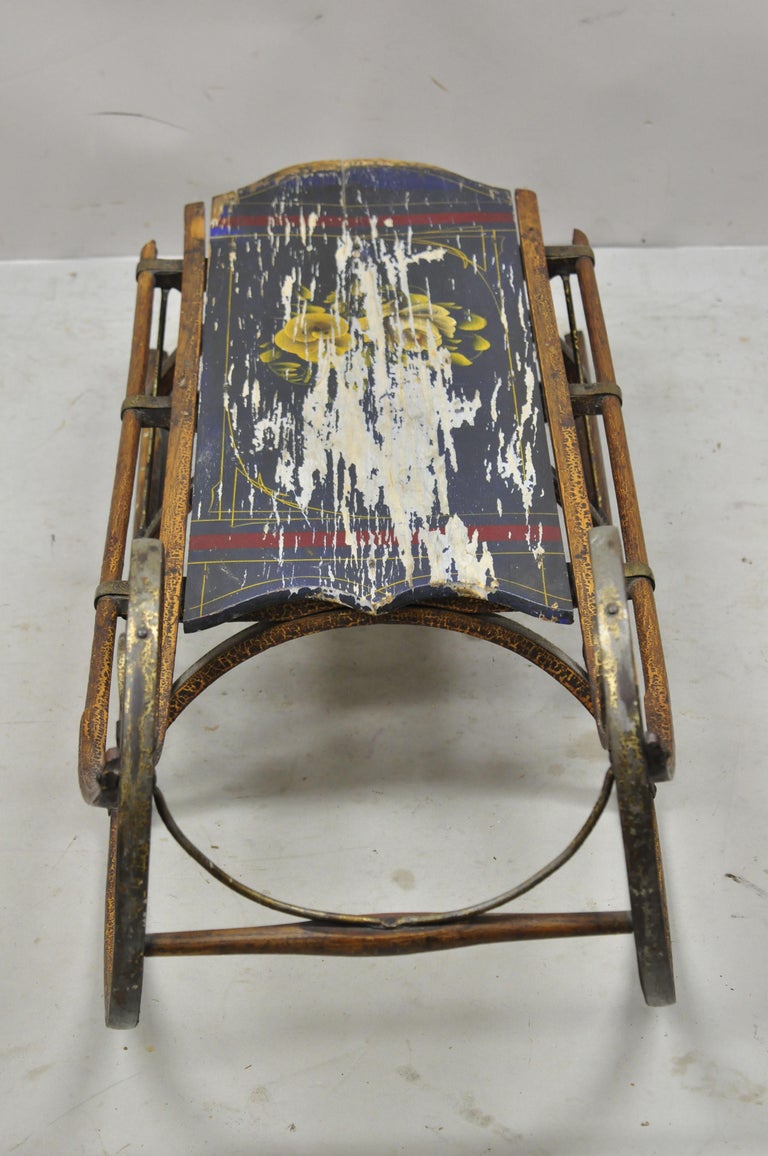Antique Bentwood Blue Painted Small Child Snow Sled Wall Display Art ...