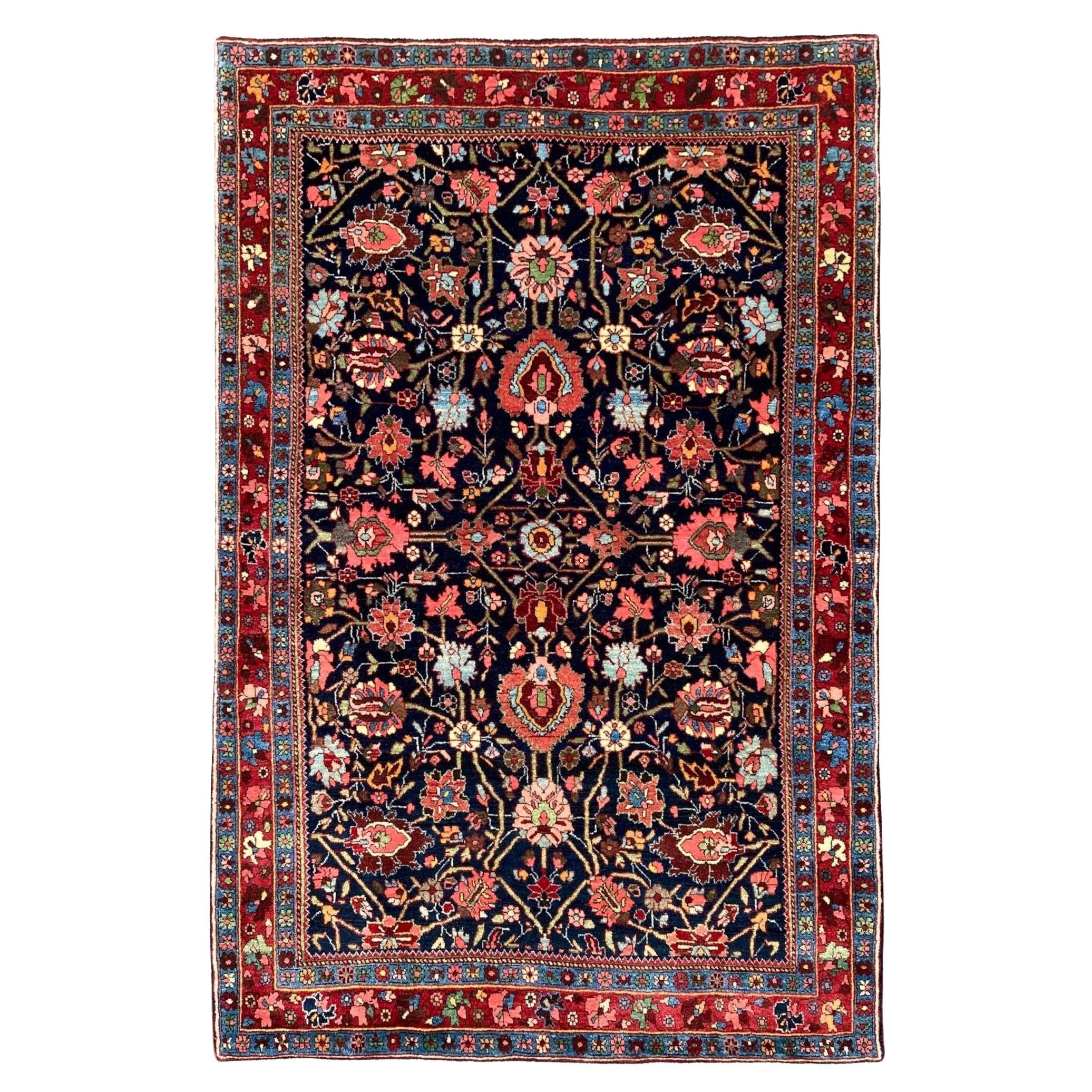 Antique Kashan Traditional Red and Navy Blue Wool Persian Rug by Rug ...
