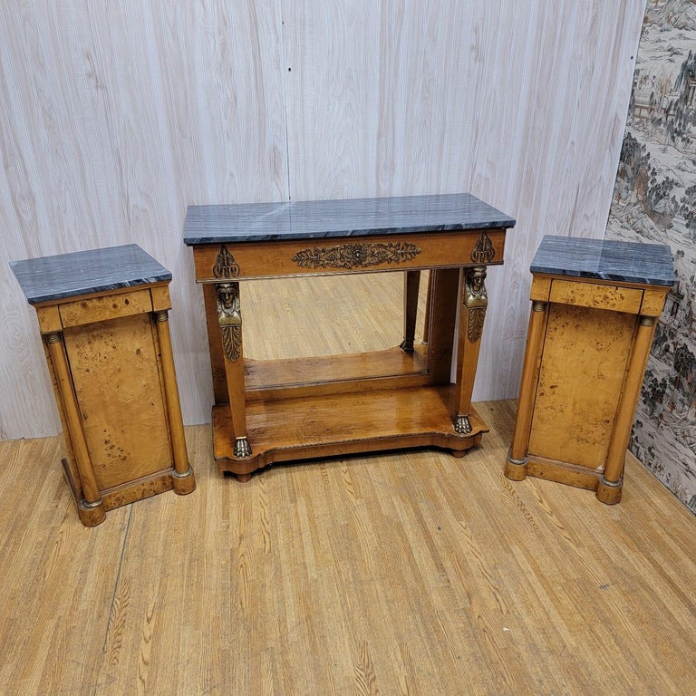 Antique Biedermeier Mirror Back Pier Console Table with 2 Marble Top ...