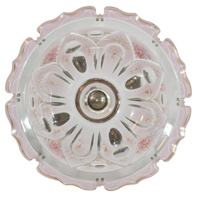 Antique Biedermeier Overlay Enameled Glass Tazza Bowl, 19th Century For ...