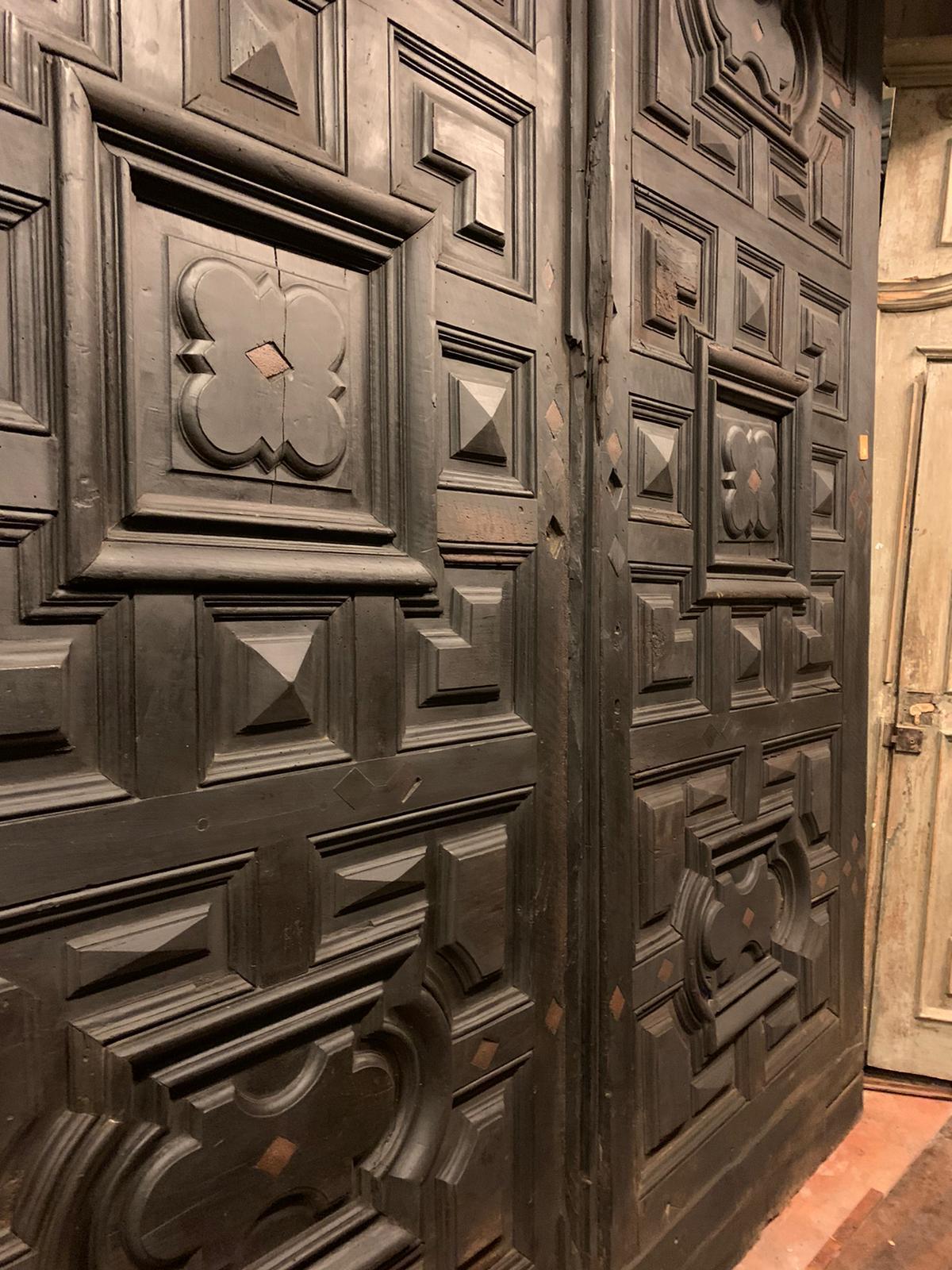 Antique Big Main Door in Solid Walnut with Carved Panels, 17th Century ...