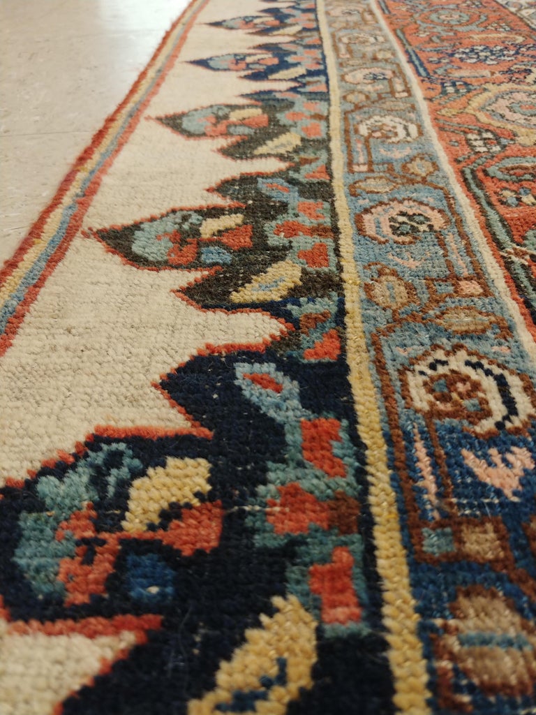 Antique Bijar Carpet Oriental Rug, Handmade, Ivory, Rust, Light Blue ...