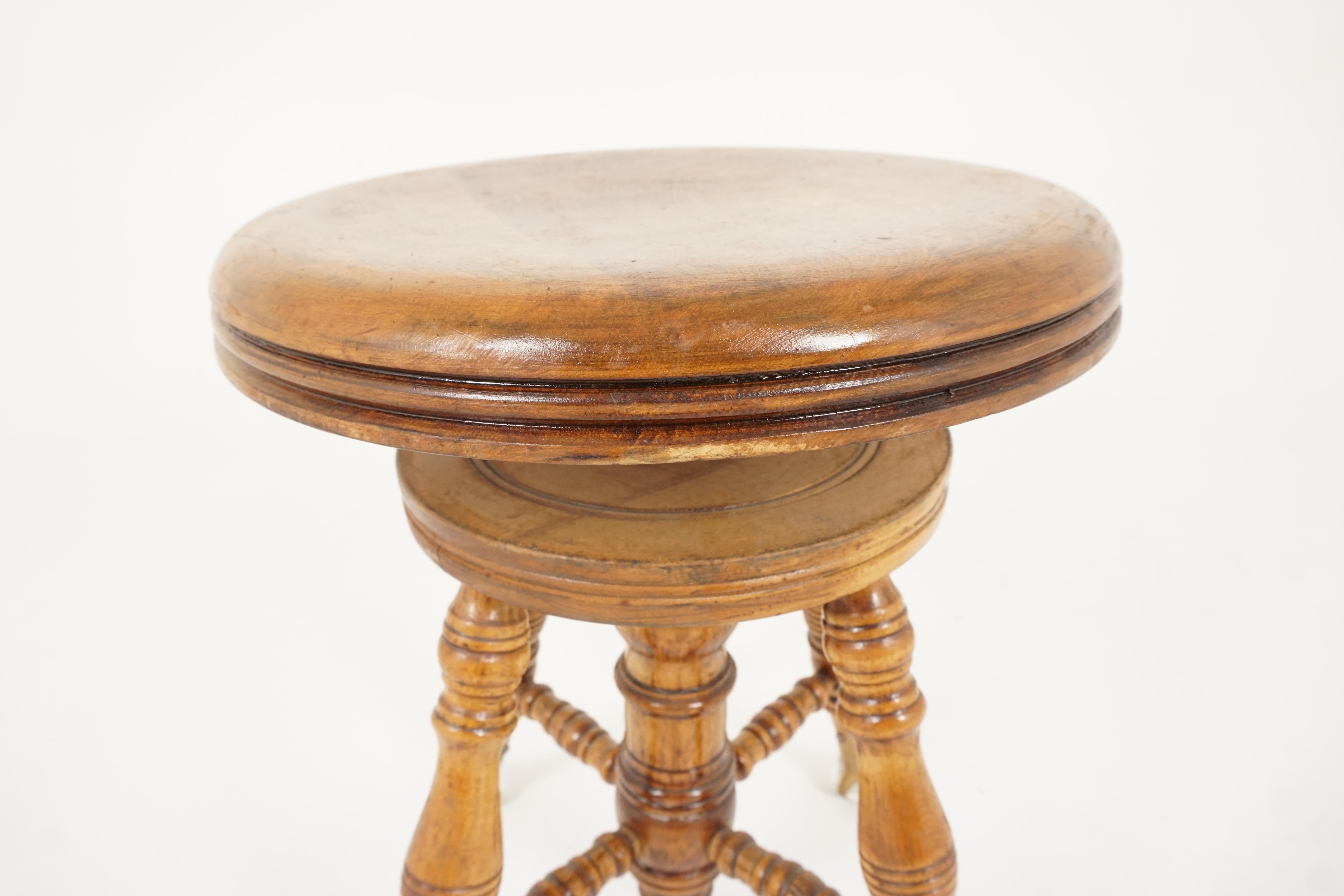 Antique Birch Revolving Adjustable Height Piano, Organ Stool, Canada ...