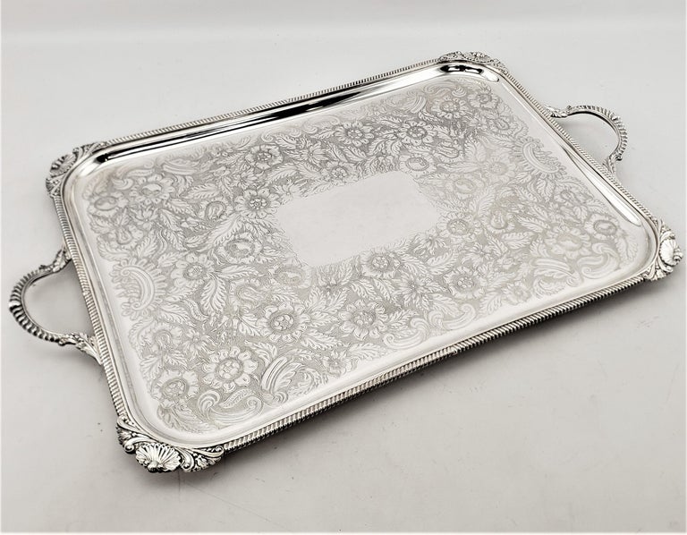 Antique Birks Large Silver Plated Rectangular Serving Tray with Floral ...