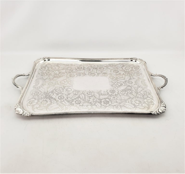 Antique Birks Large Silver Plated Rectangular Serving Tray with Floral ...