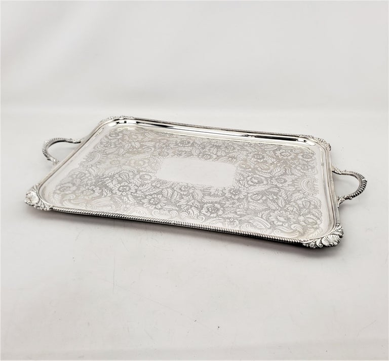 Antique Birks Large Silver Plated Rectangular Serving Tray with Floral ...