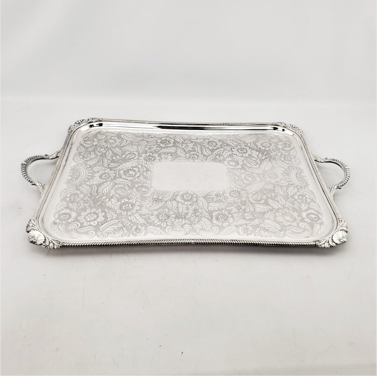 Antique Birks Large Silver Plated Rectangular Serving Tray with Floral ...