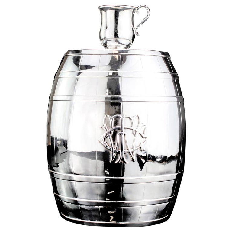 Antique Biscuit Caddy in a Form of a Barrel with Attached Drinking Cup ...