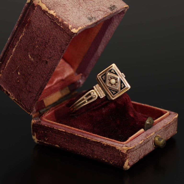 Antique Black Enamel and Pearl Gold Poison Ring, Antique Secret ...