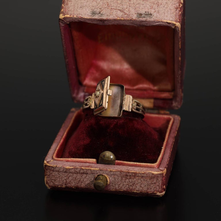 Antique Black Enamel and Pearl Gold Poison Ring, Antique Secret ...