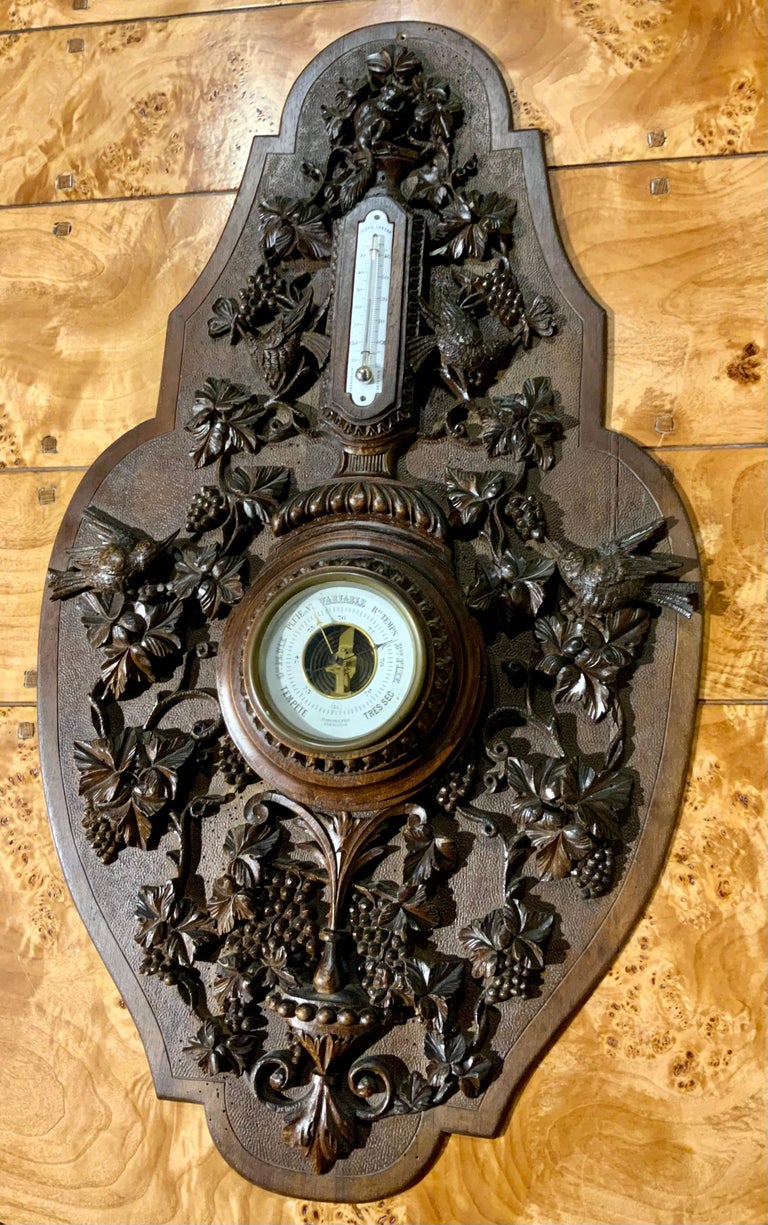 Antique Black Forest barometer with humming birds and grapes hand ...