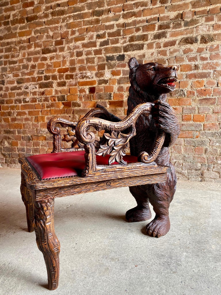 Antique Black Forest Carved Bear Hall Chair Armchair, 19th Century ...