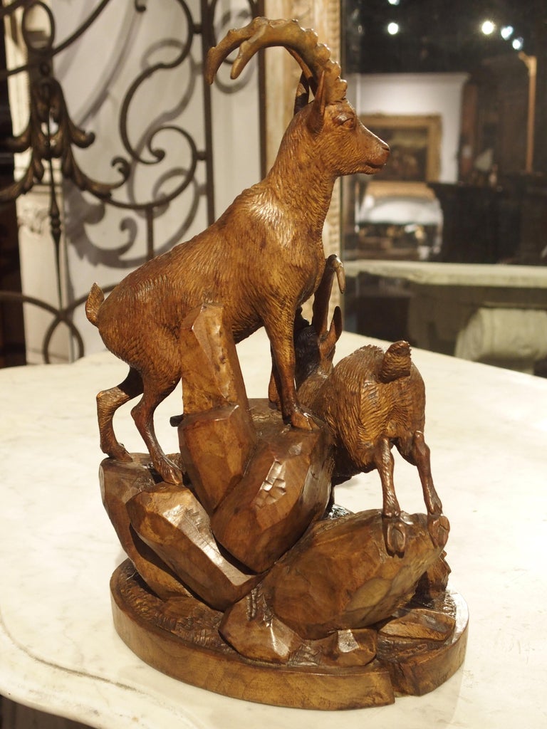 Antique Black Forest Carving of Two Ibexes, circa 1880 at 1stDibs